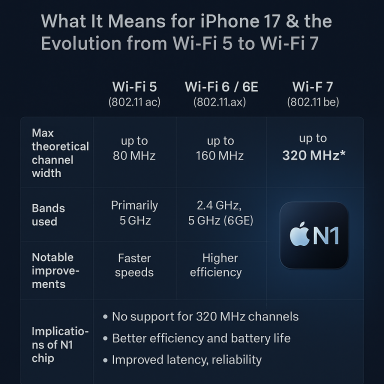 Why Apple’s N1 Chip Skips 320 MHz Channel, iPhone 17 WiFi-7
